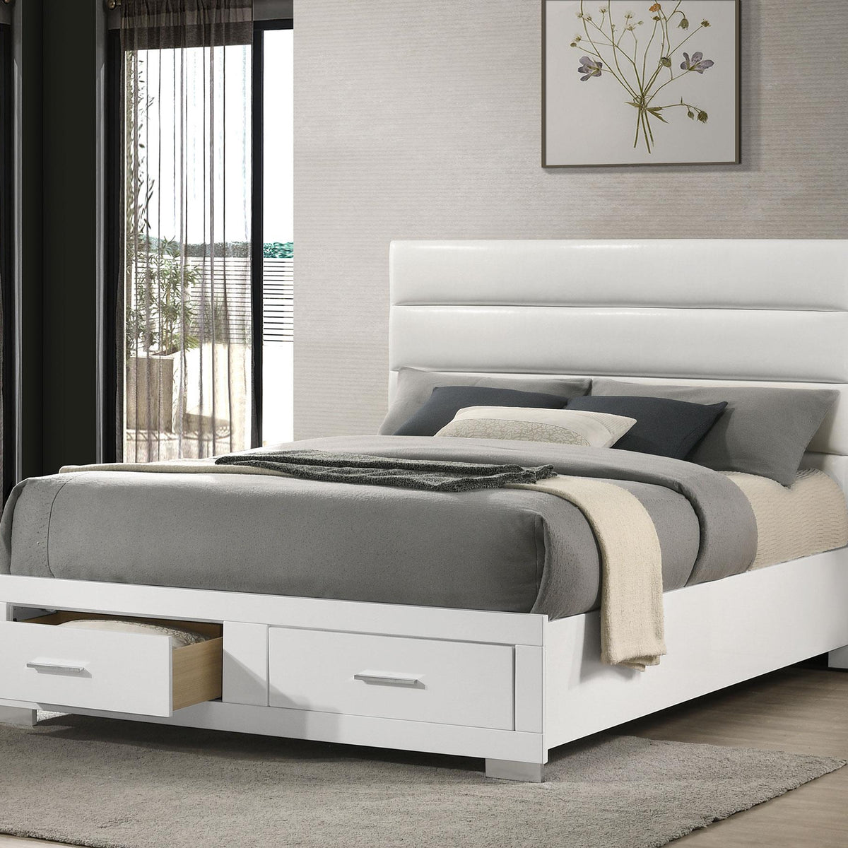 Felicity White High Gloss Queen Storage Bed - Eve Furniture