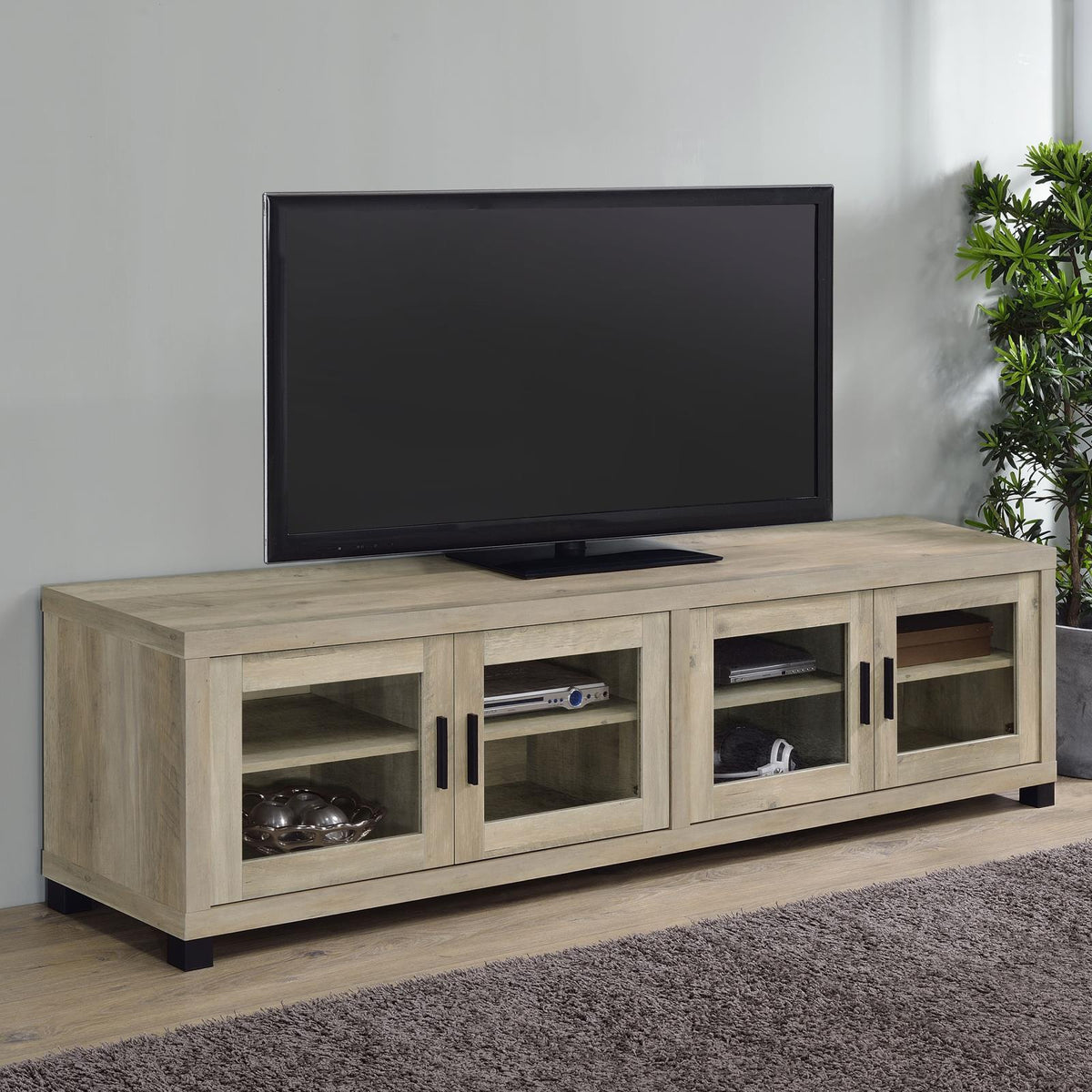 Sachin Rectangular TV Console with Glass Doors - Eve Furniture
