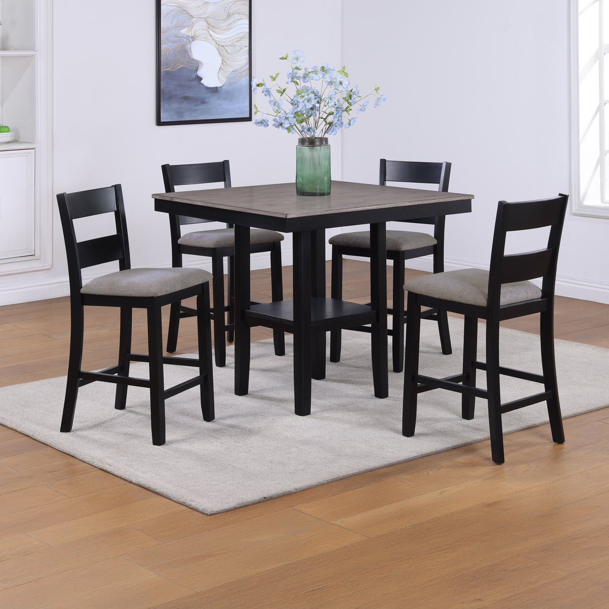 Lester Light Gray 5-Piece Counter Height Set - Eve Furniture