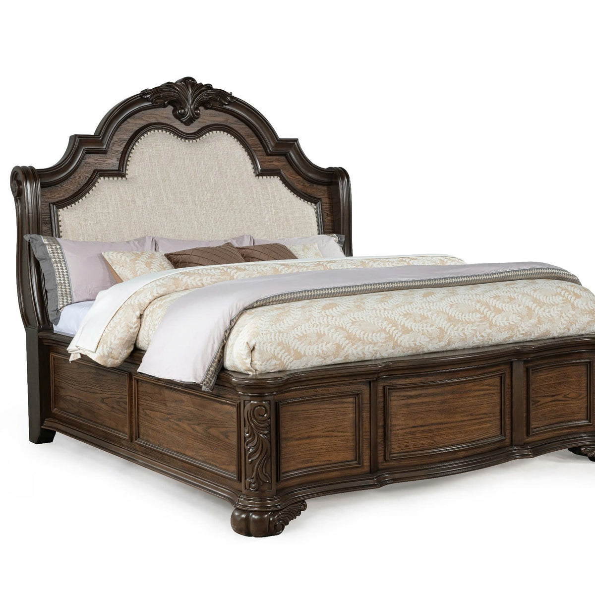 Ludwig Brown Queen Upholstered Panel Bed - Eve Furniture