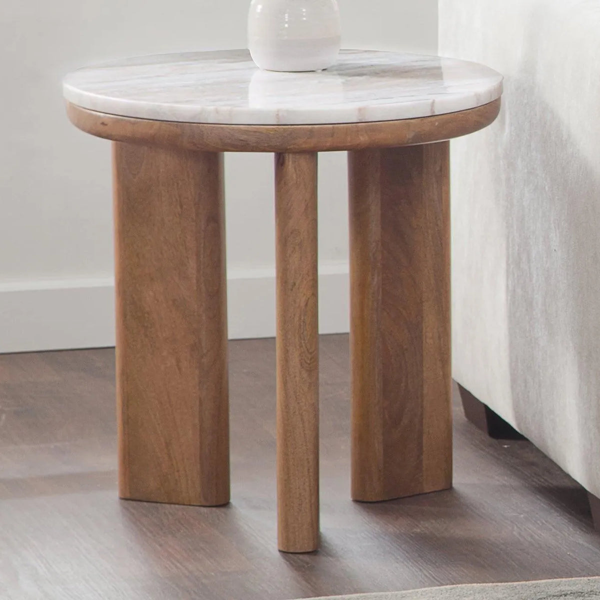 Sidney 22″ Round Toronto Brown Marble Top End Table - Eve Furniture