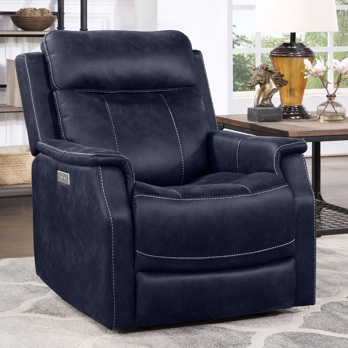 Valencia Ocean Blue Dual Power Leatherette Recliner - Eve Furniture