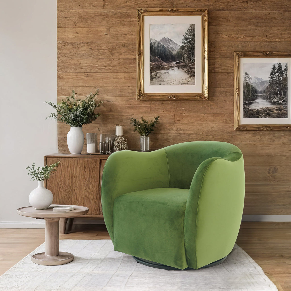Renee Swivel Chair - Green Velvet - Eve Furniture
