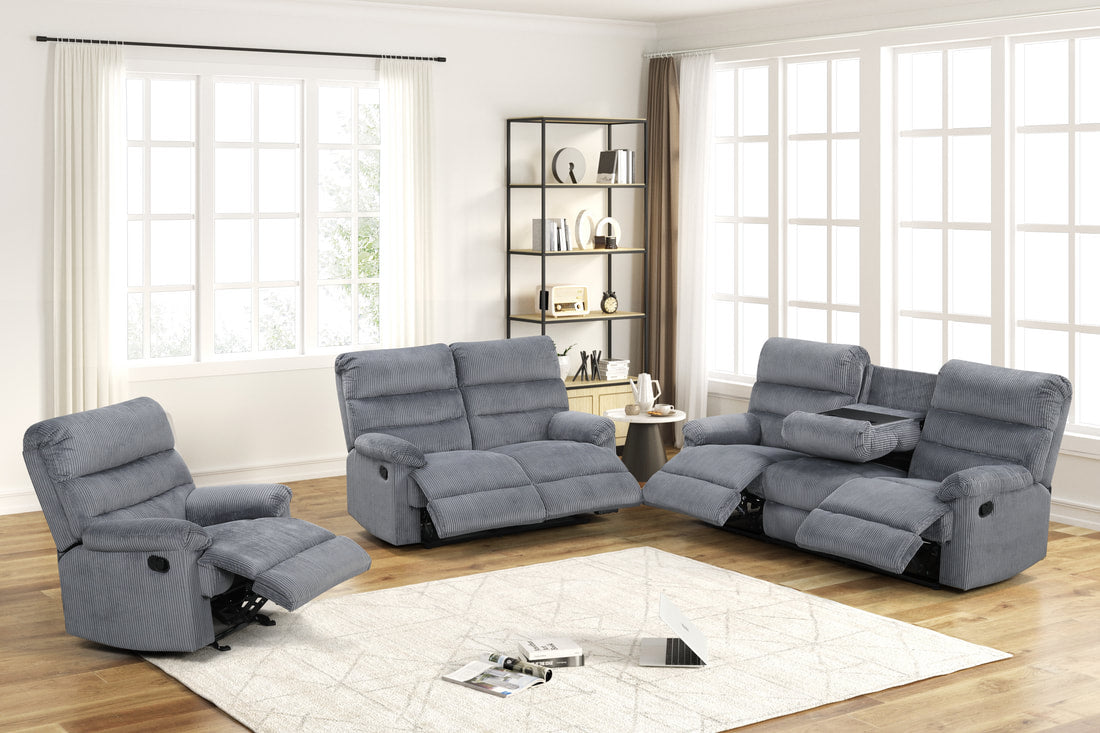 Albert Gray Fabric 3-Piece Reclining Living Room Set - Eve Furniture