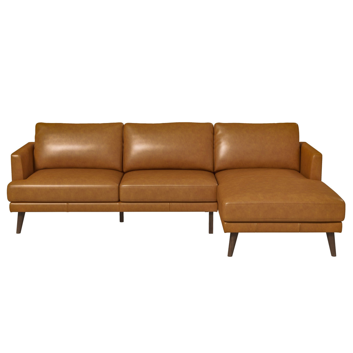 Lore L-Shaped Genuine Leather Sectional In Tan Right Facing - Eve Furniture