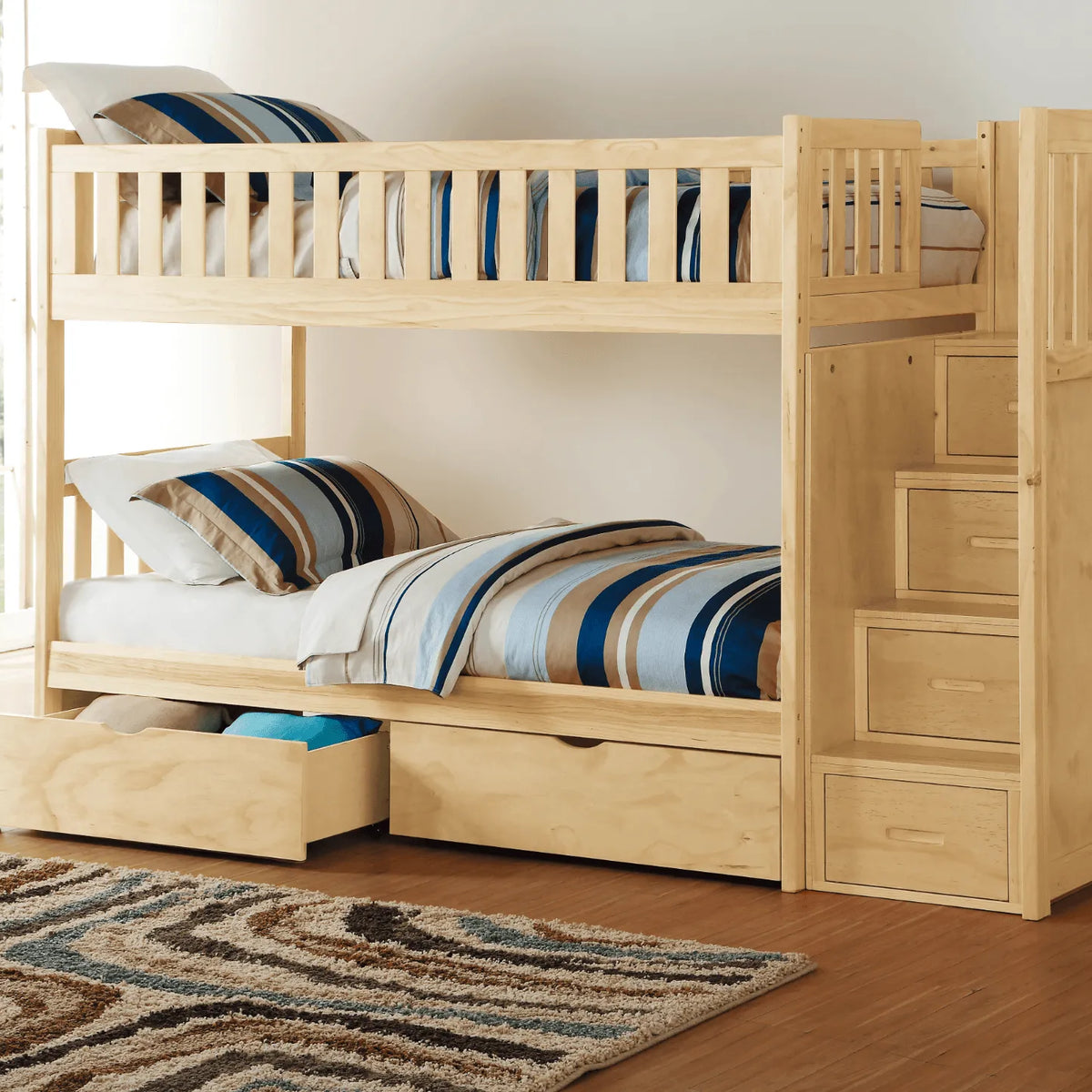 Bartly Pine Twin/Twin Step Bunk Bed with Storage Boxes – Eve Furniture