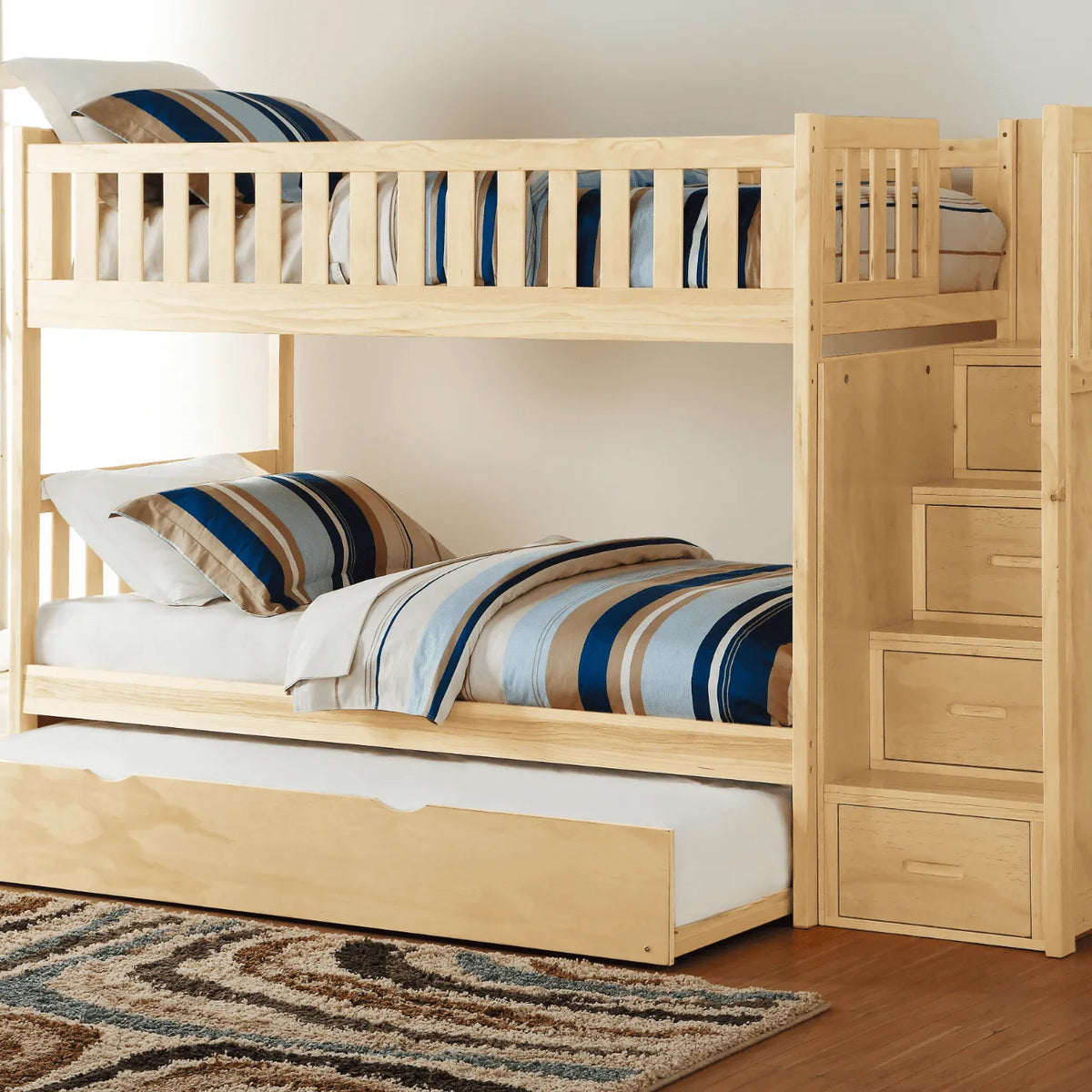 Bartly Pine Twin/Twin Step Bunk Bed with Twin Trundle - Eve Furniture