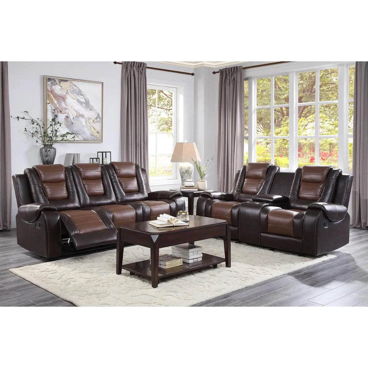 Briscoe Brown Double Reclining Living Room Set - Eve Furniture