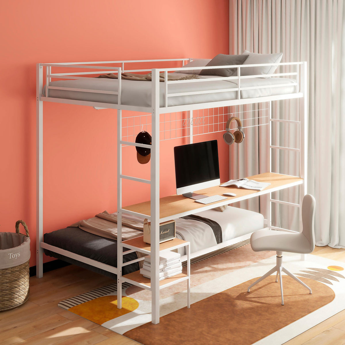Campus Matte White Metal Full Over Twin Workstation Bunk Bed - Eve ...
