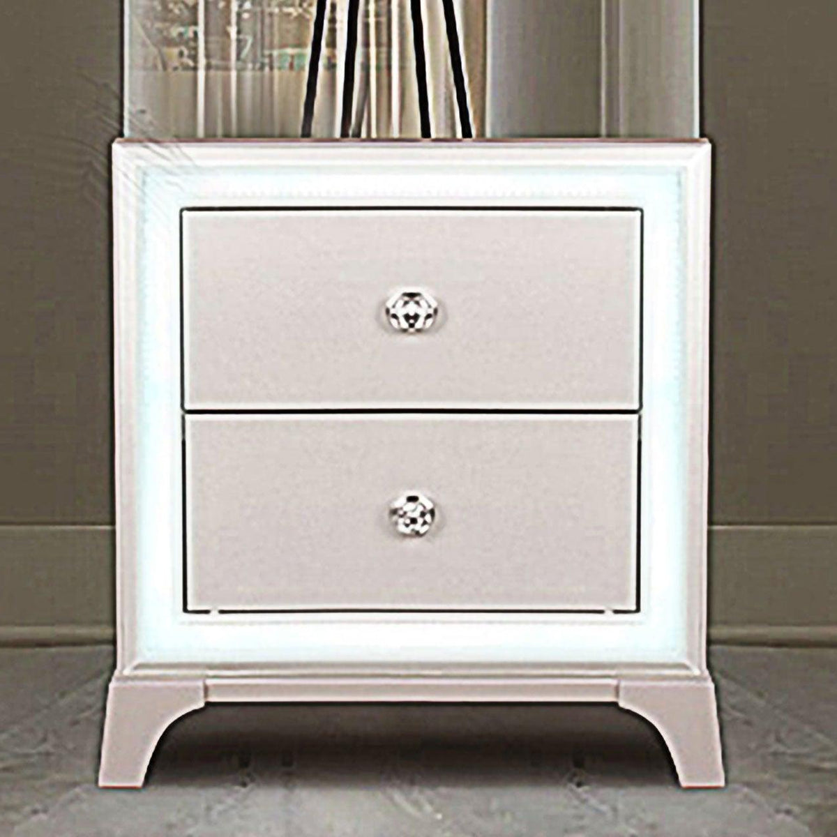 Cassie Illuminating Glam Nightstand, Shimmering Pearl Finish - Eve ...