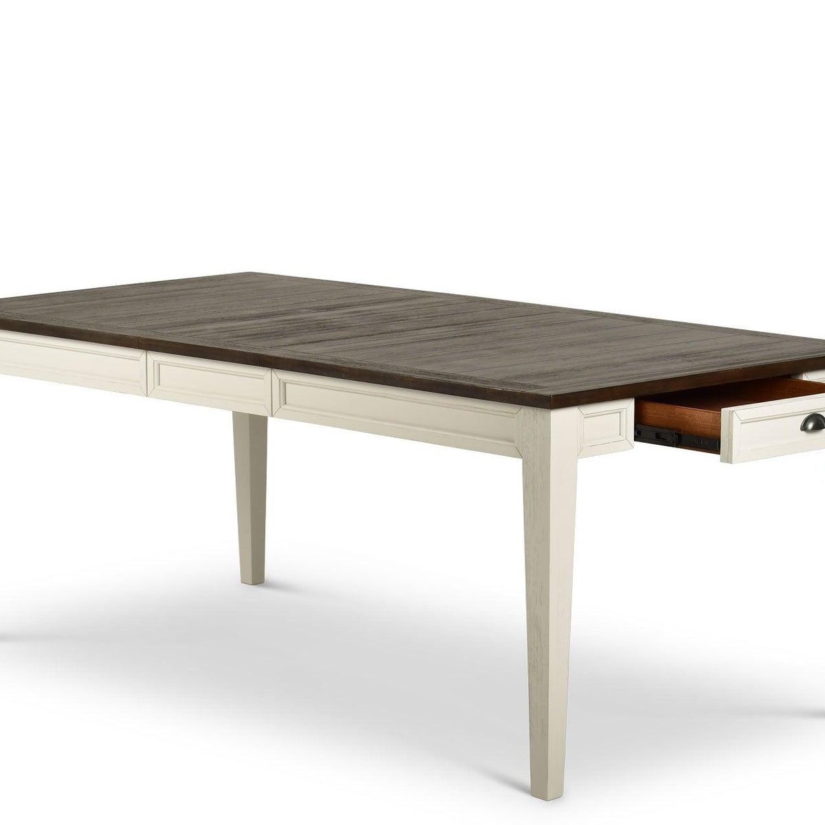 Cayla 64-80 inch Table w/16″ Leaf – Dark Oak& White - Eve Furniture