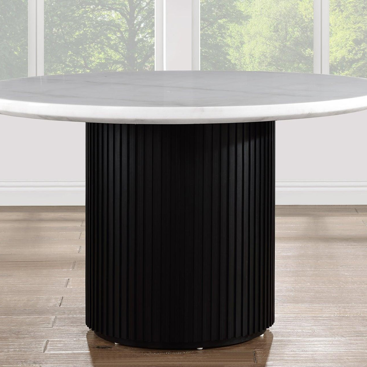 Colvin 52″ Round White Marble Dining Table, Black Finish - Eve Furniture
