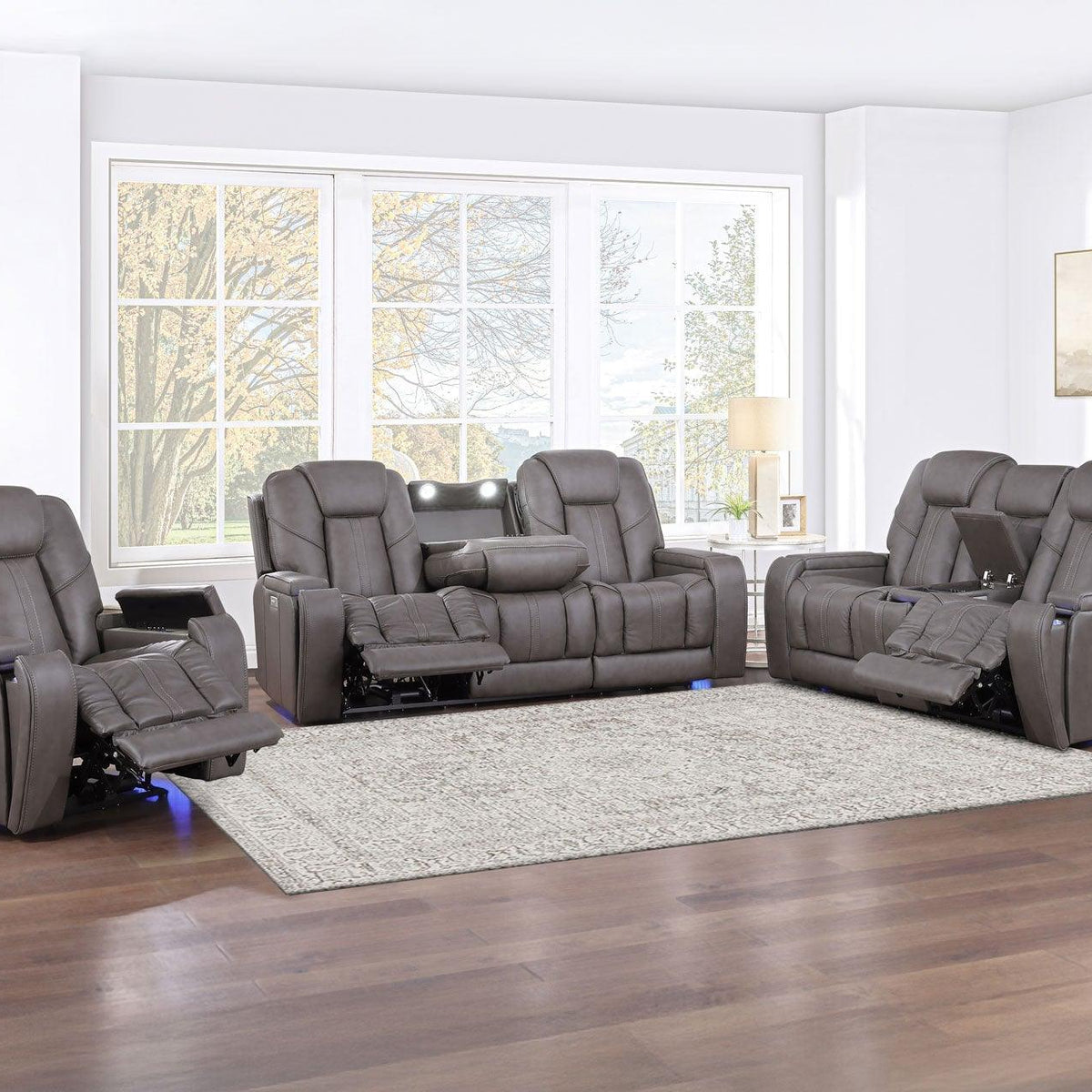 Daniel 3-Piece Triple Power Leather Reclining Home Theater Set - Eve ...