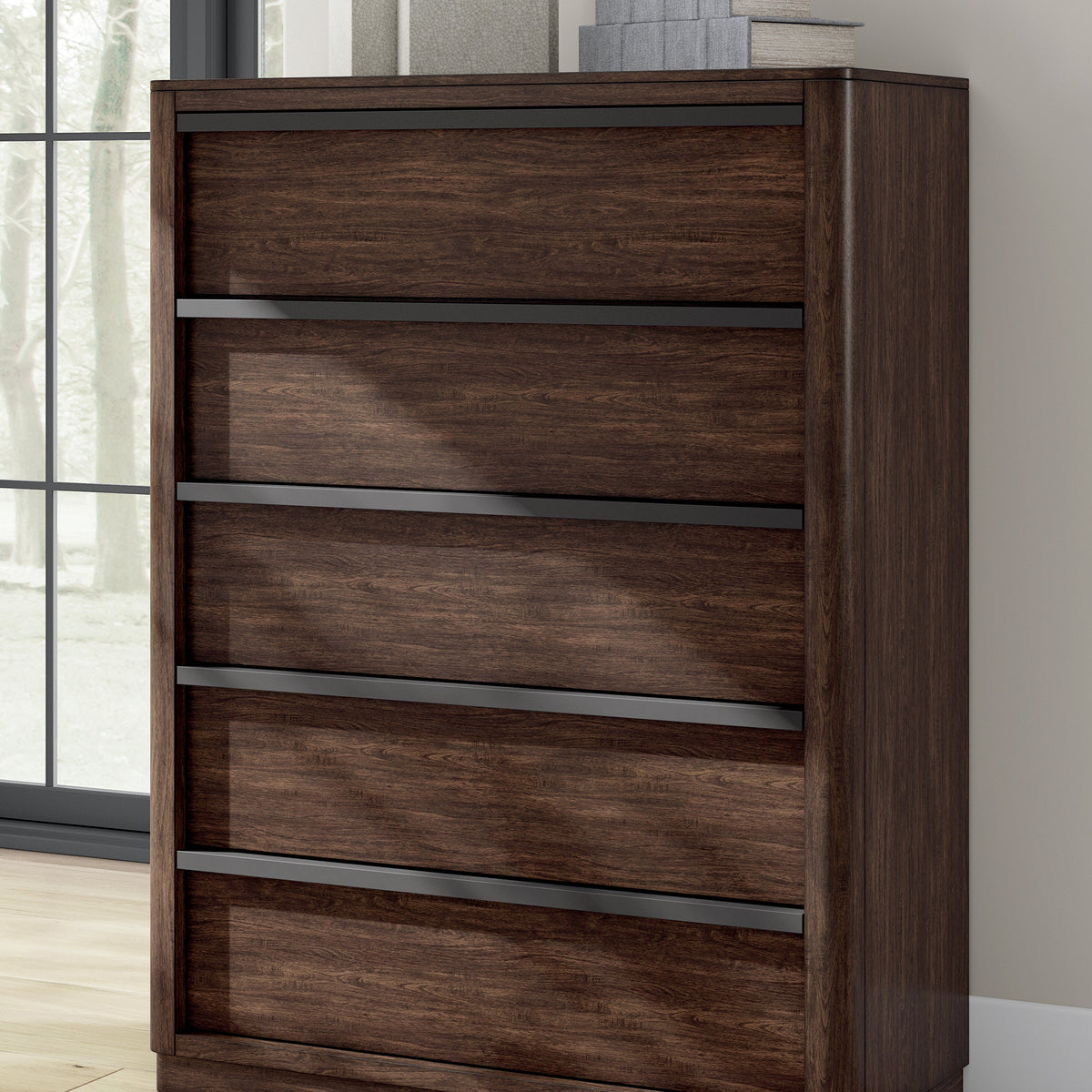 Dilenno Dark Brown 5 Drawer Chest of Drawers – Eve Furniture