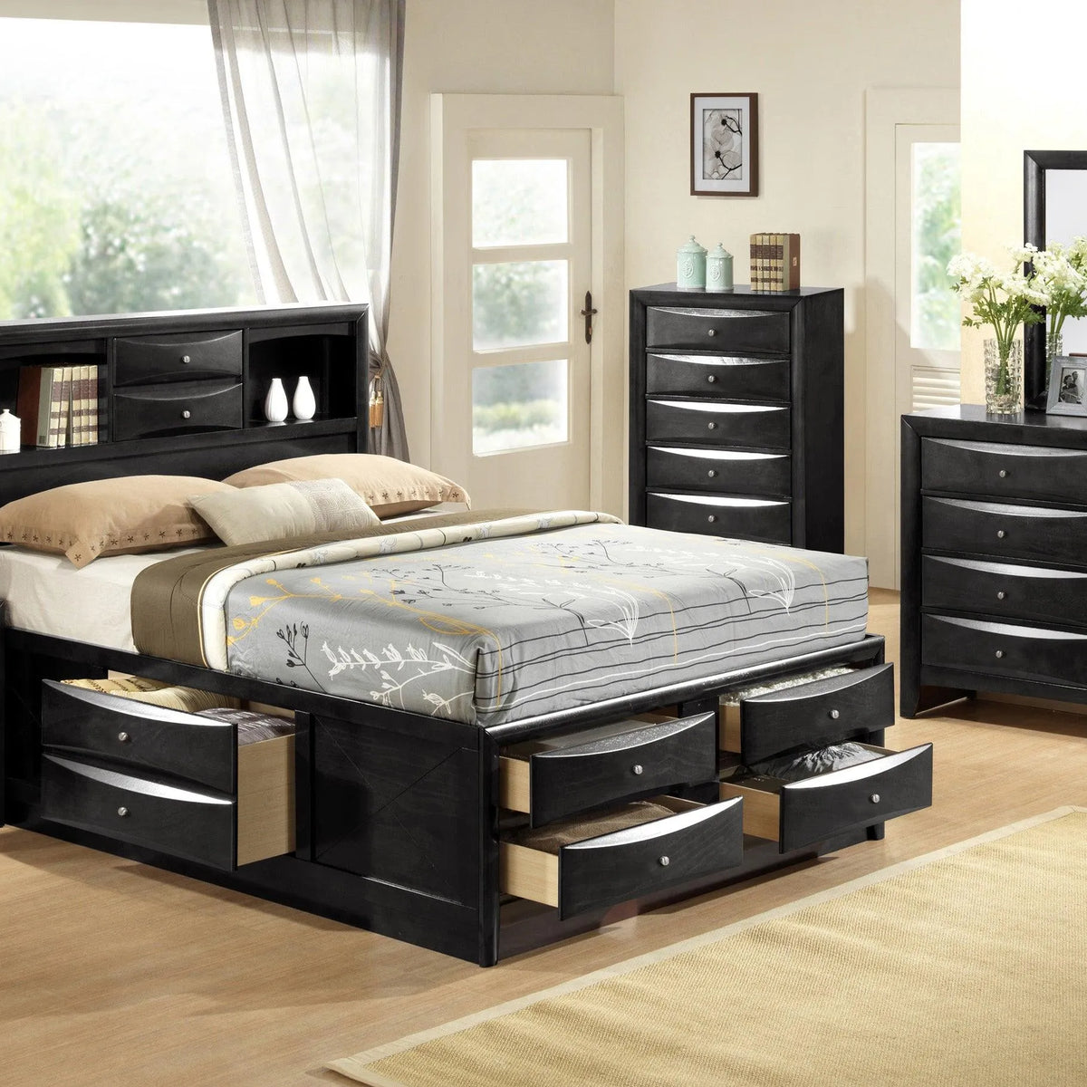 Emily Black Storage Platform Bedroom Set - Eve Furniture