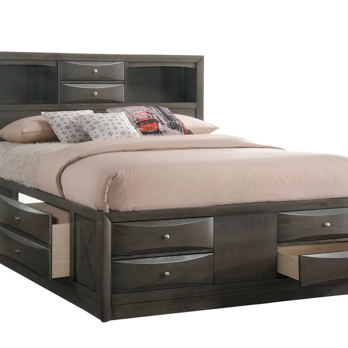 Emily Gray King Storage Platform Bed - Eve Furniture