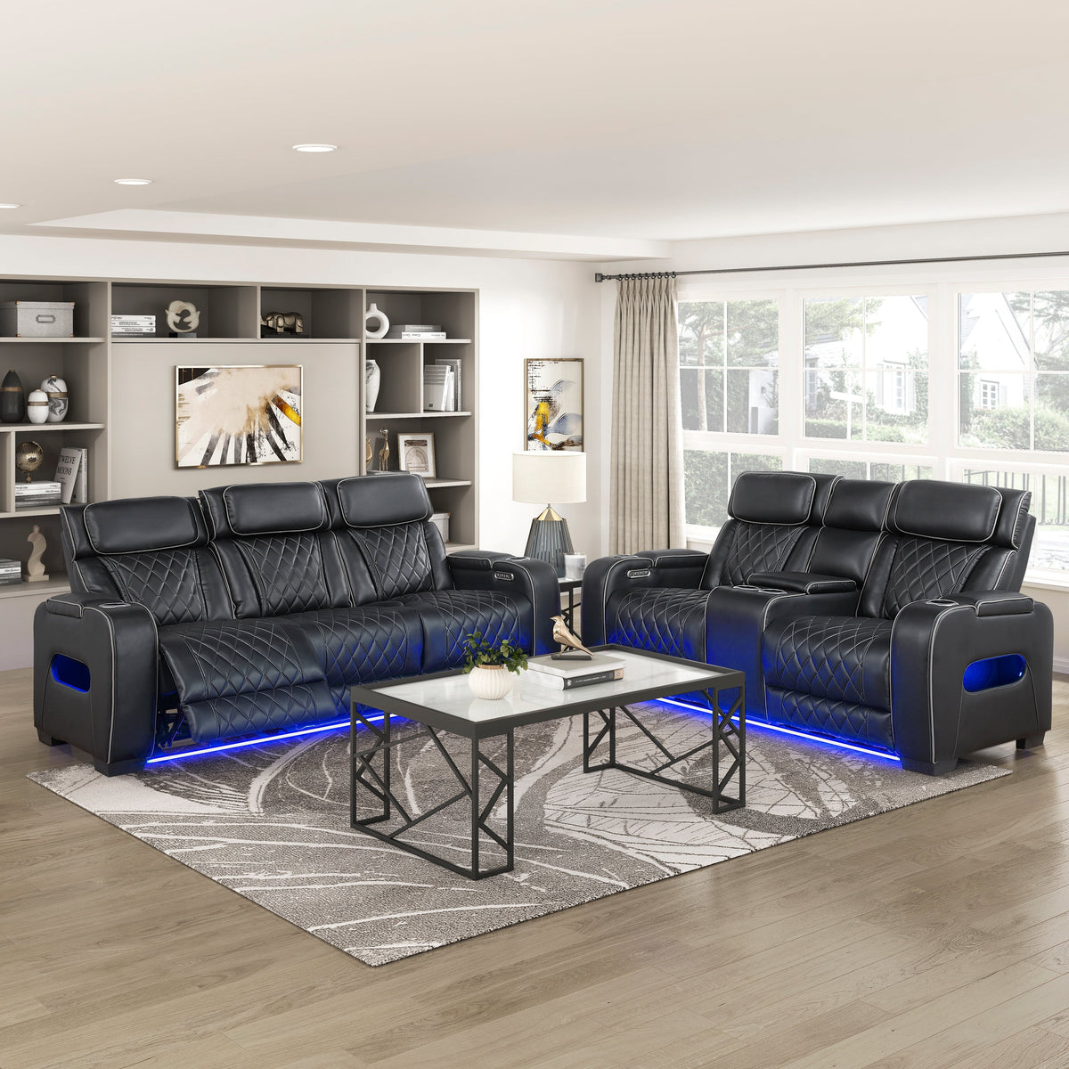 Fairway Black Power Double Reclining Living Room Set - Eve Furniture