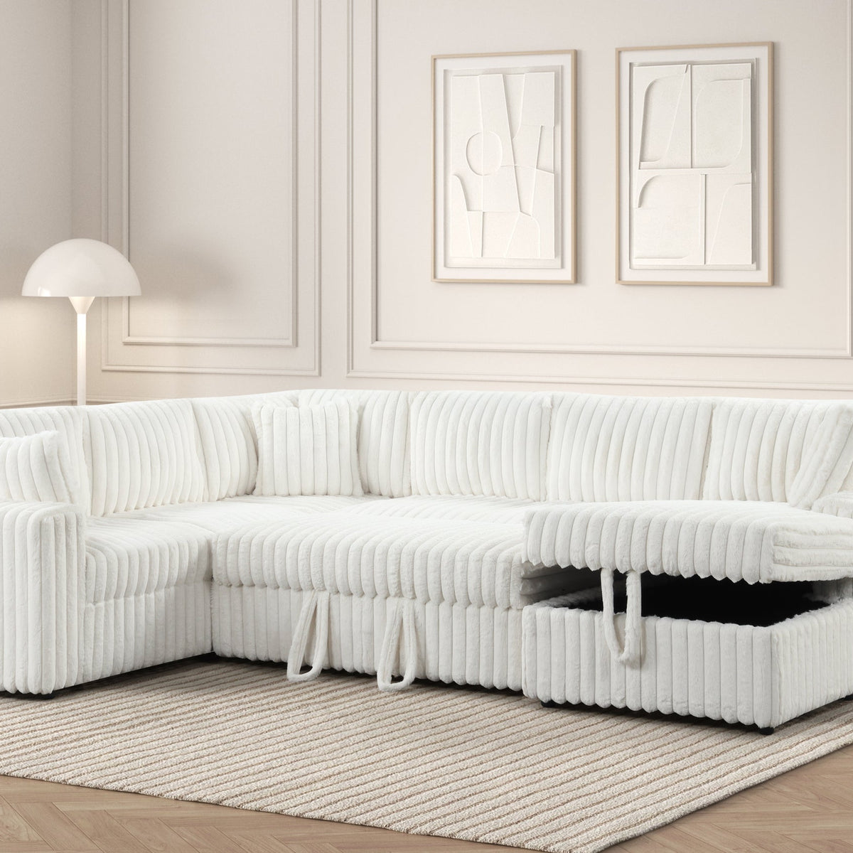 Forever Beige Sectional With Pull-Out Bed - Eve Furniture