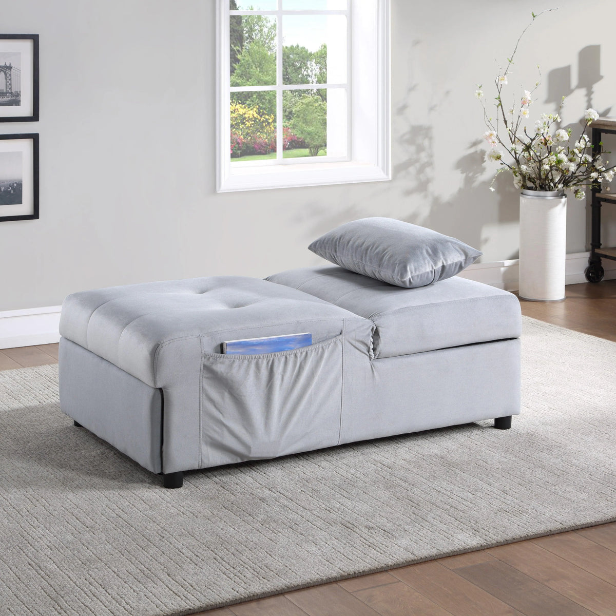 Garrell Gray Velvet Lift Top Storage Bench with Pull-out Bed – Eve ...