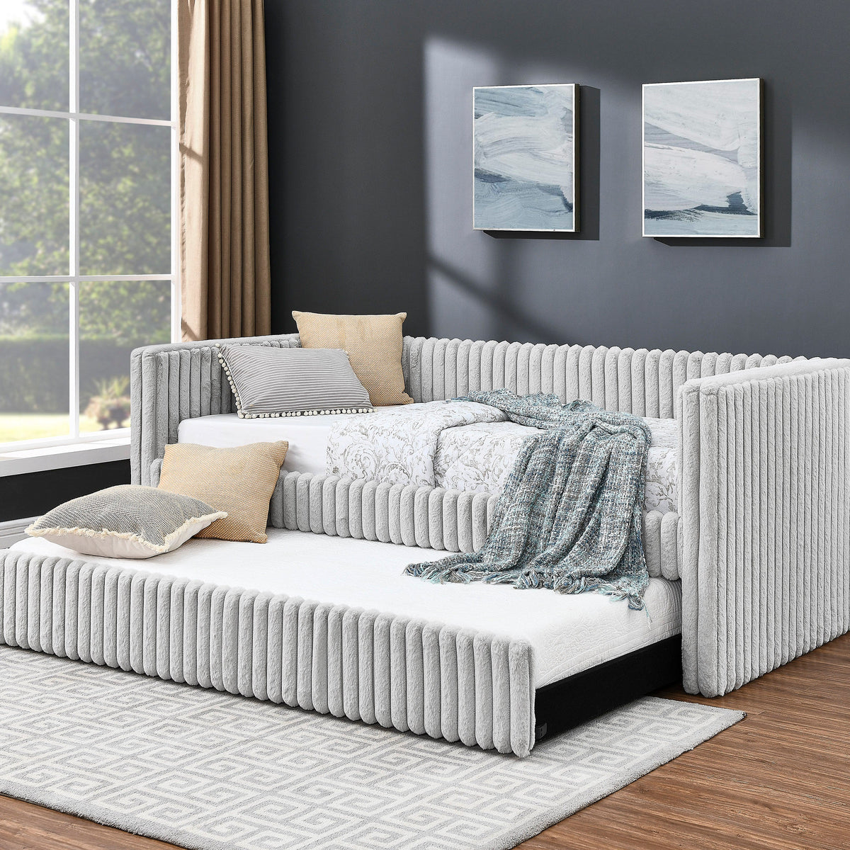 Hailey Light Grey Daybed with Trundle – Eve Furniture