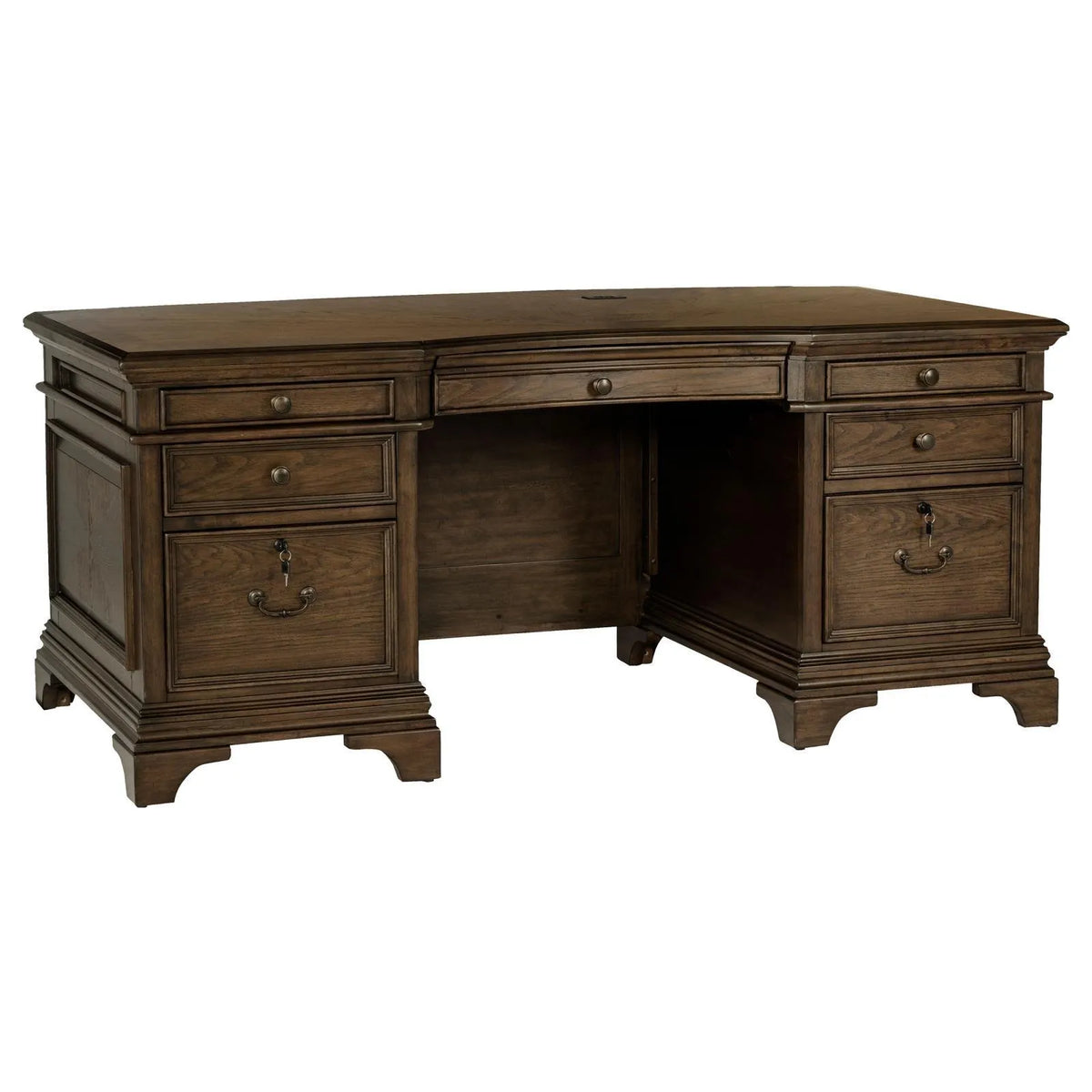 Hartshill Burnished Oak Executive Desk with File Cabinets - Eve Furniture