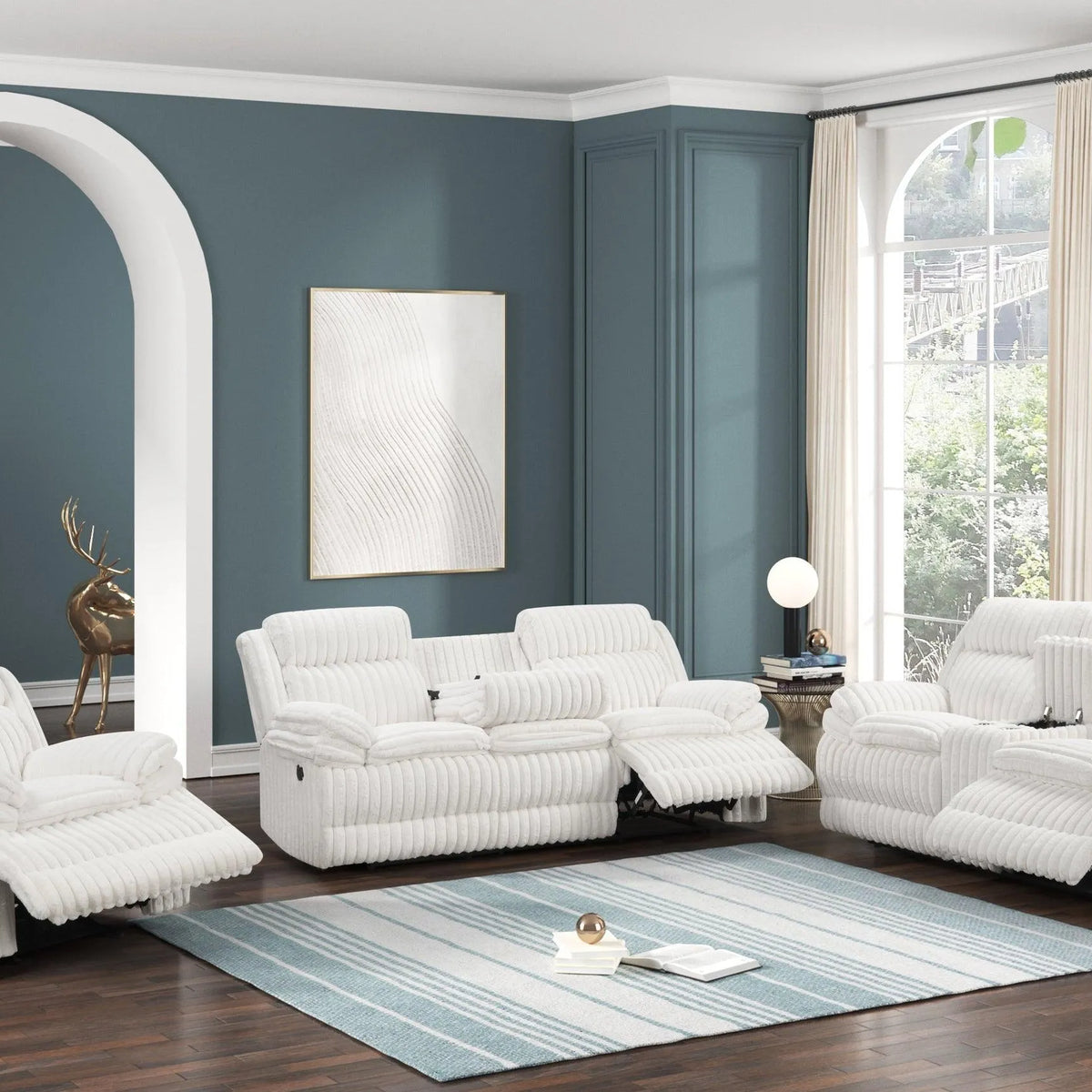 Heaven White 3-Piece Reclining Living Room Set - Eve Furniture