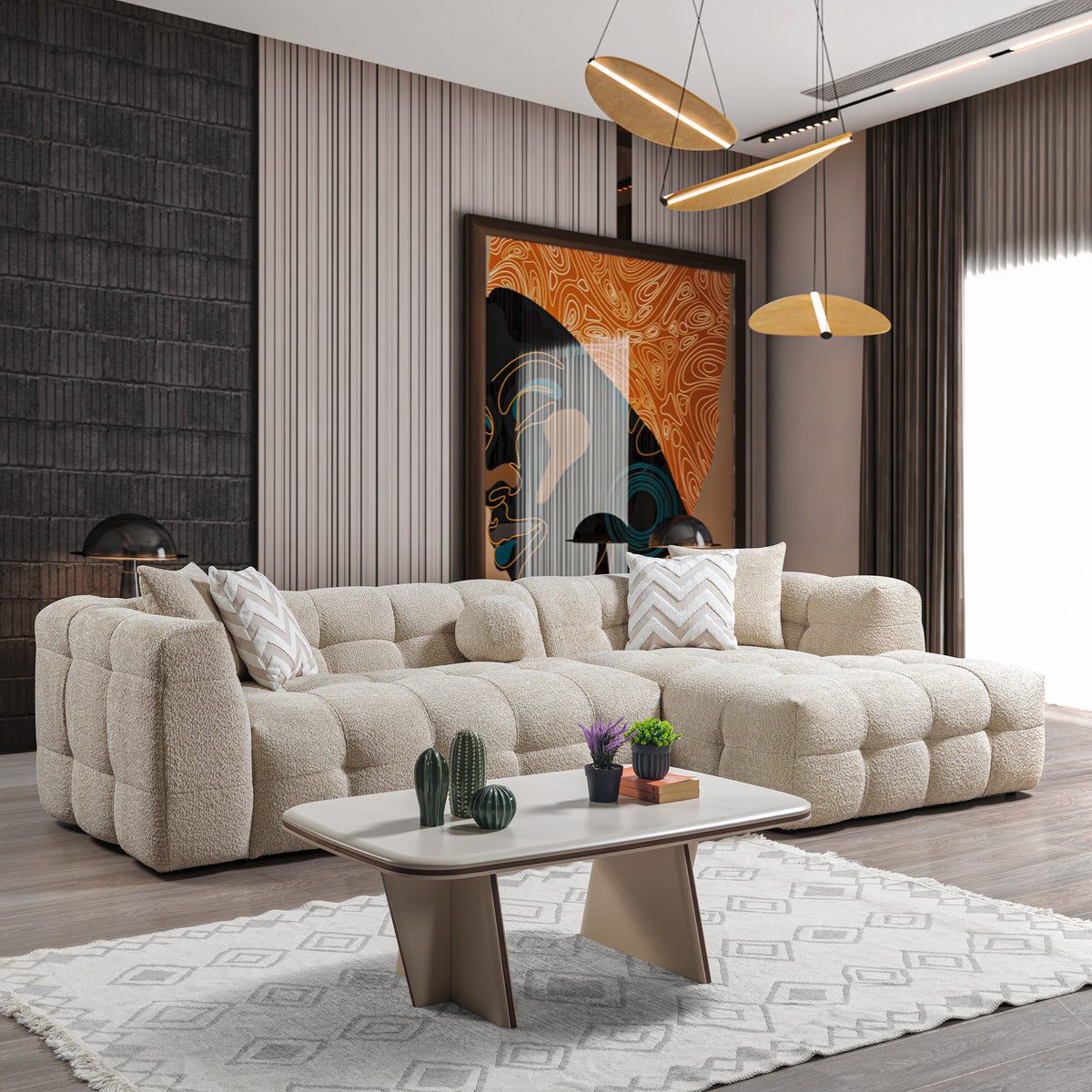 Ivy Sand Boucle RAF 110" Sectional - Eve Furniture