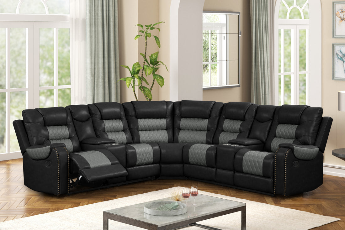 Jordon Black Two-Tone Reclining Sectional - Eve Furniture