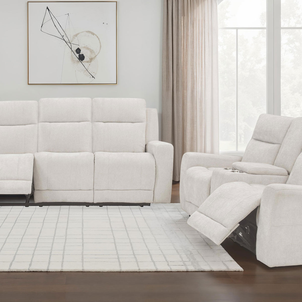 Kennett 2-piece Ivory Chenille Power Reclining Sofa Set - Eve Furniture
