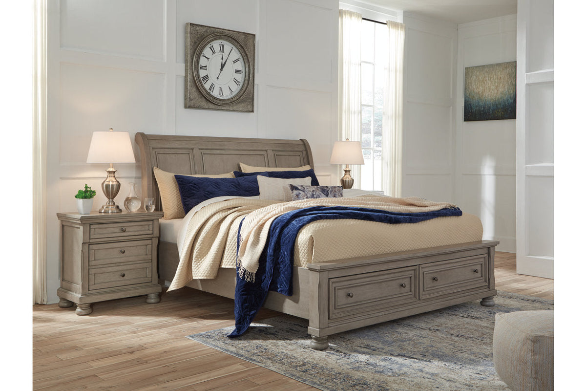 Lettner Light Gray Queen Sleigh Bed with 2 Storage Drawers by Ashley ...