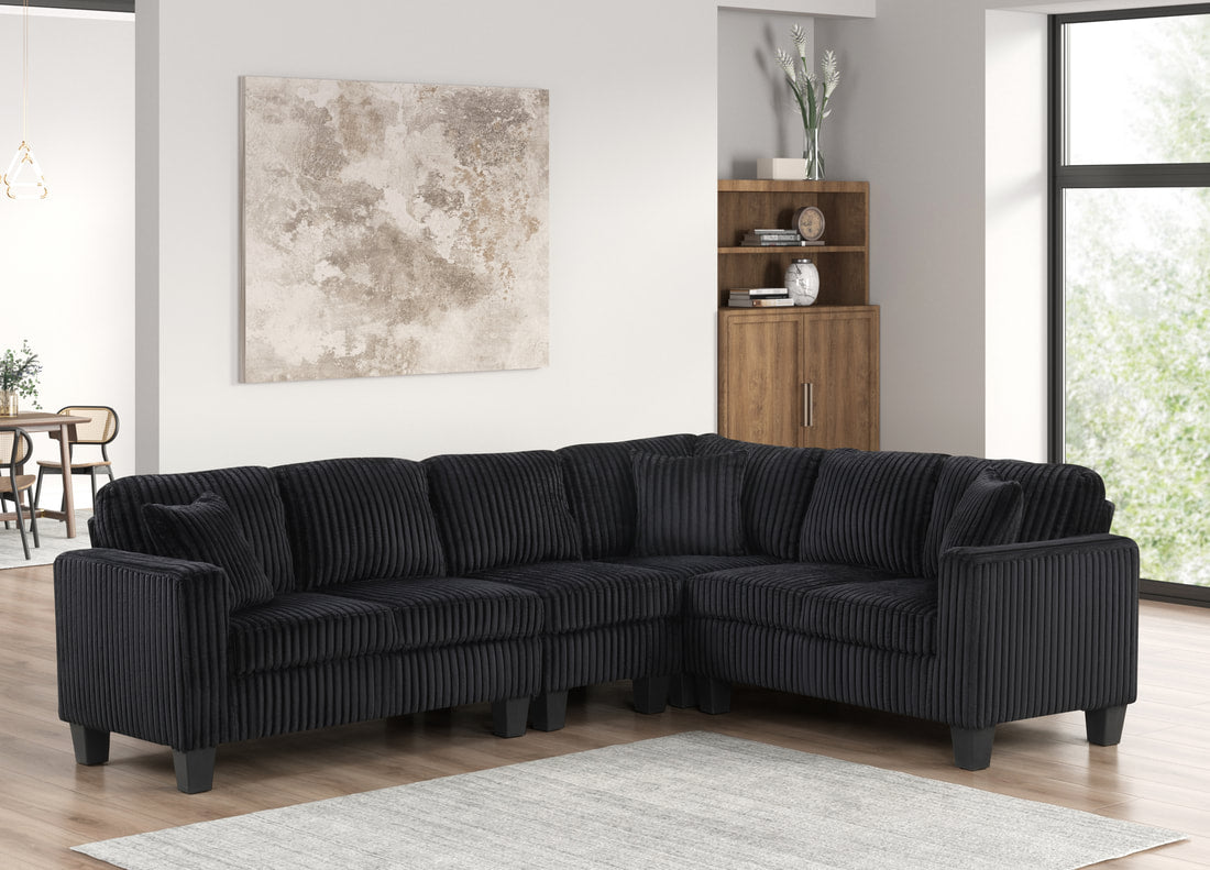 Logan Onyx Cord Fabric Reversible Sectional - Eve Furniture