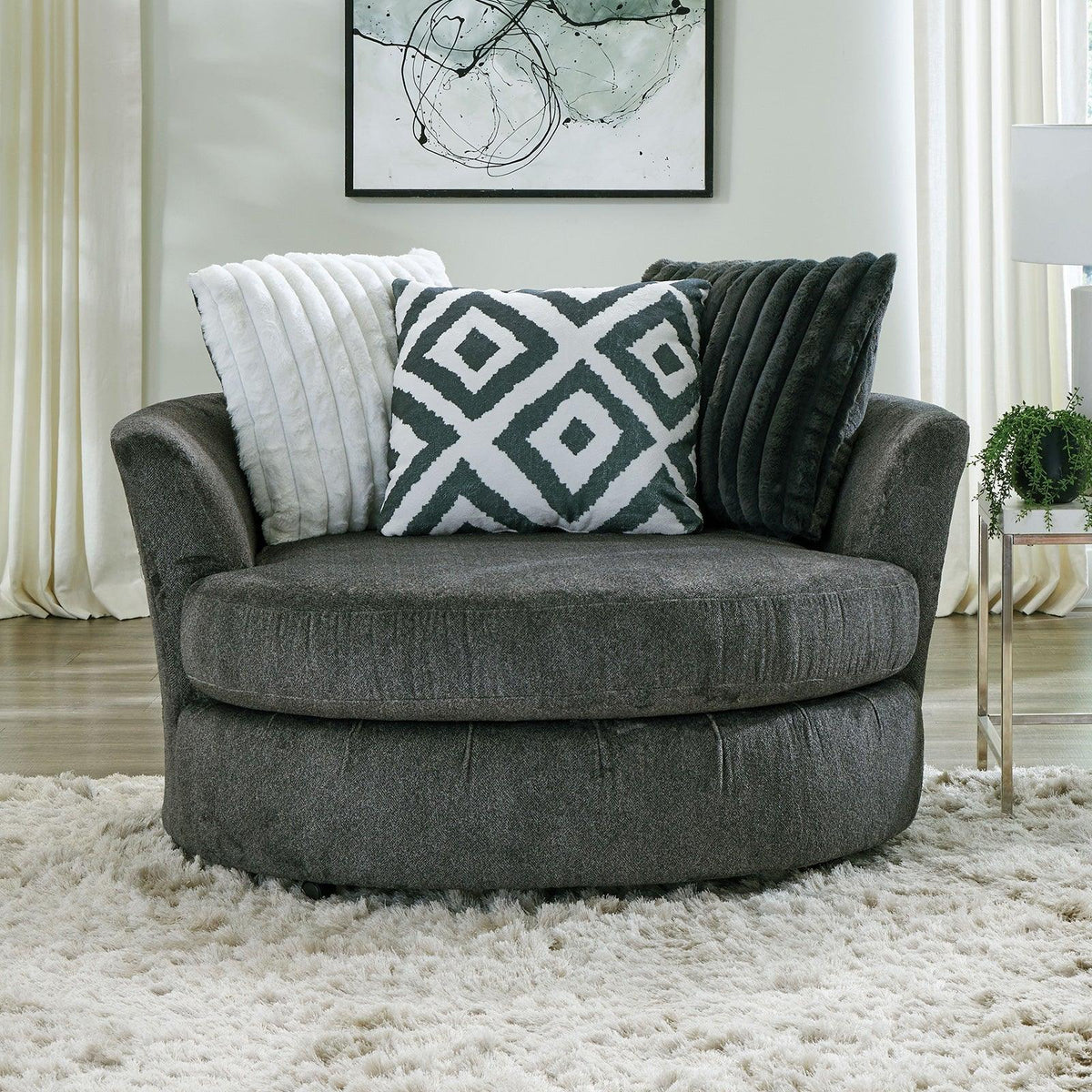 Loughlin Gun Metal Swivel Chair - Eve Furniture