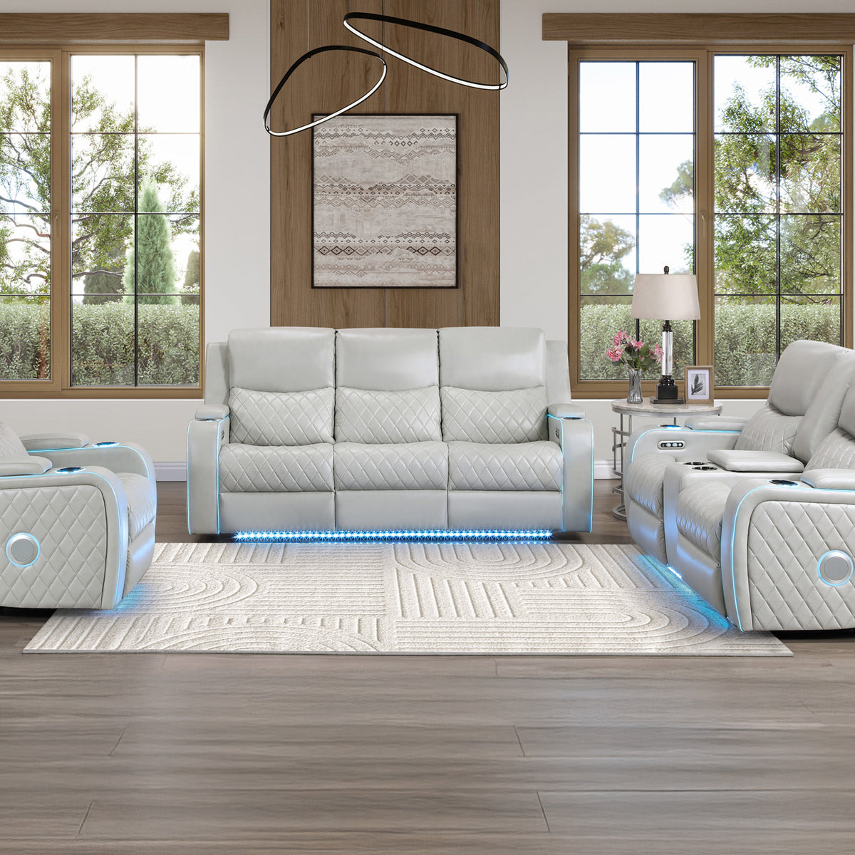 Luna Ice Vegan Leather 3-Piece Home Cinema Power Reclining Set - Eve ...
