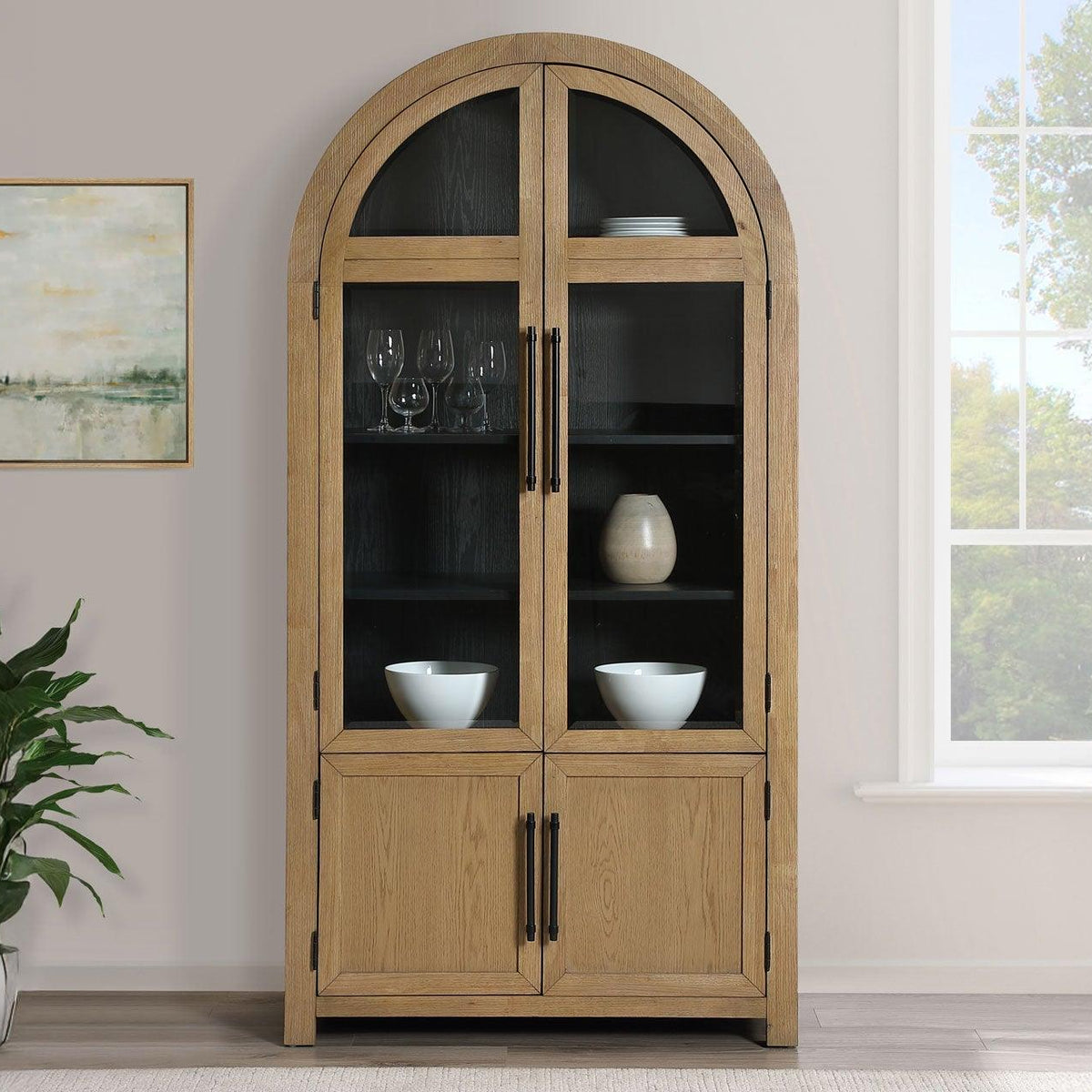 Magnolia Weathered Sand Curio with Black Interior - Eve Furniture