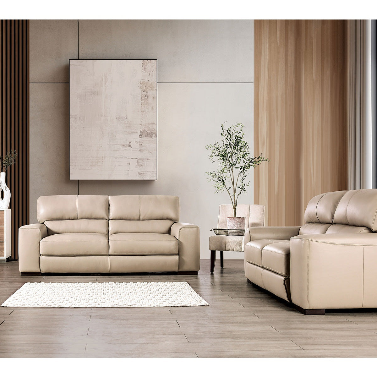 Marsicano Taupe Real Italian Leather Living Room Set – Eve Furniture