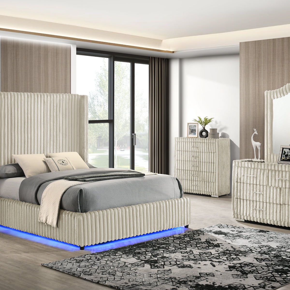 Melinda Cream Premium Corduroy Bedroom Set – Eve Furniture