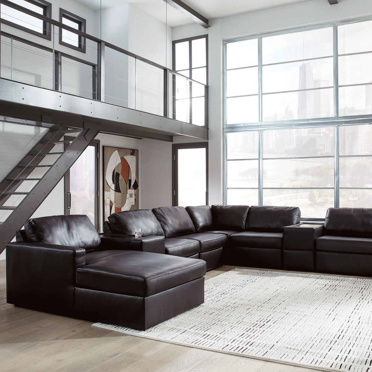 ModMax II Black Leather 8-Piece Sectional with Chaise and Storage Cons ...