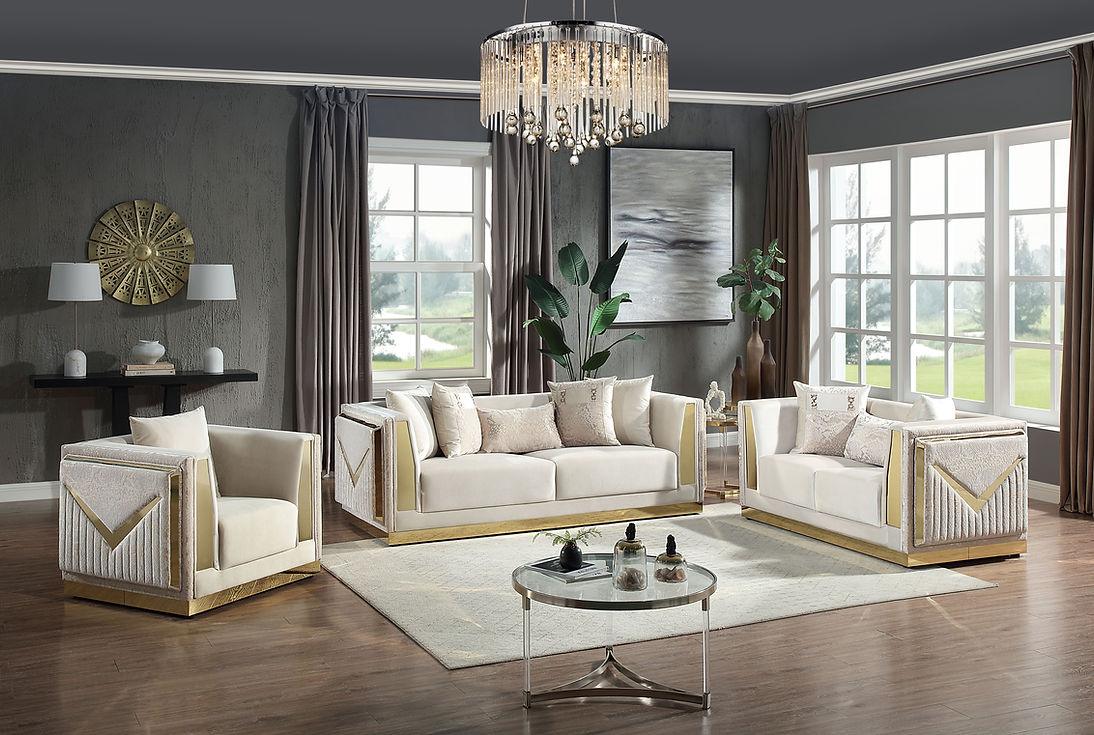 S4030 Monaco (Cream) Living Room Set - Eve Furniture