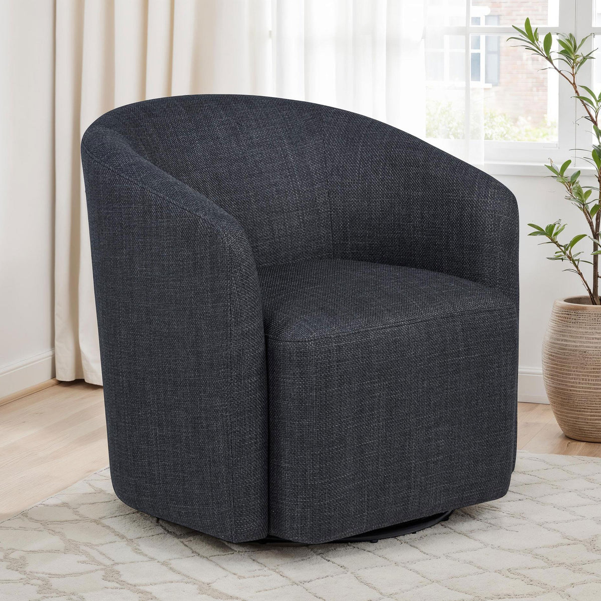 Mossbrook Anthracite Upholstered Swivel Accent Chair - Eve Furniture