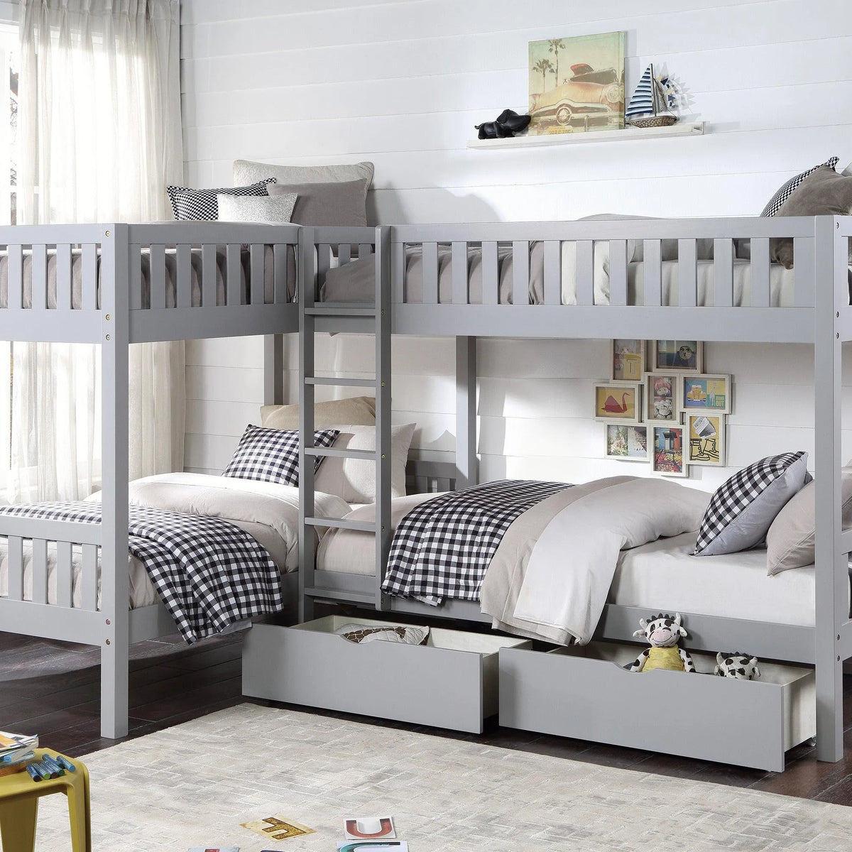 Orion Gray Twin Corner Bunk Bed with Storage Boxes – Eve Furniture
