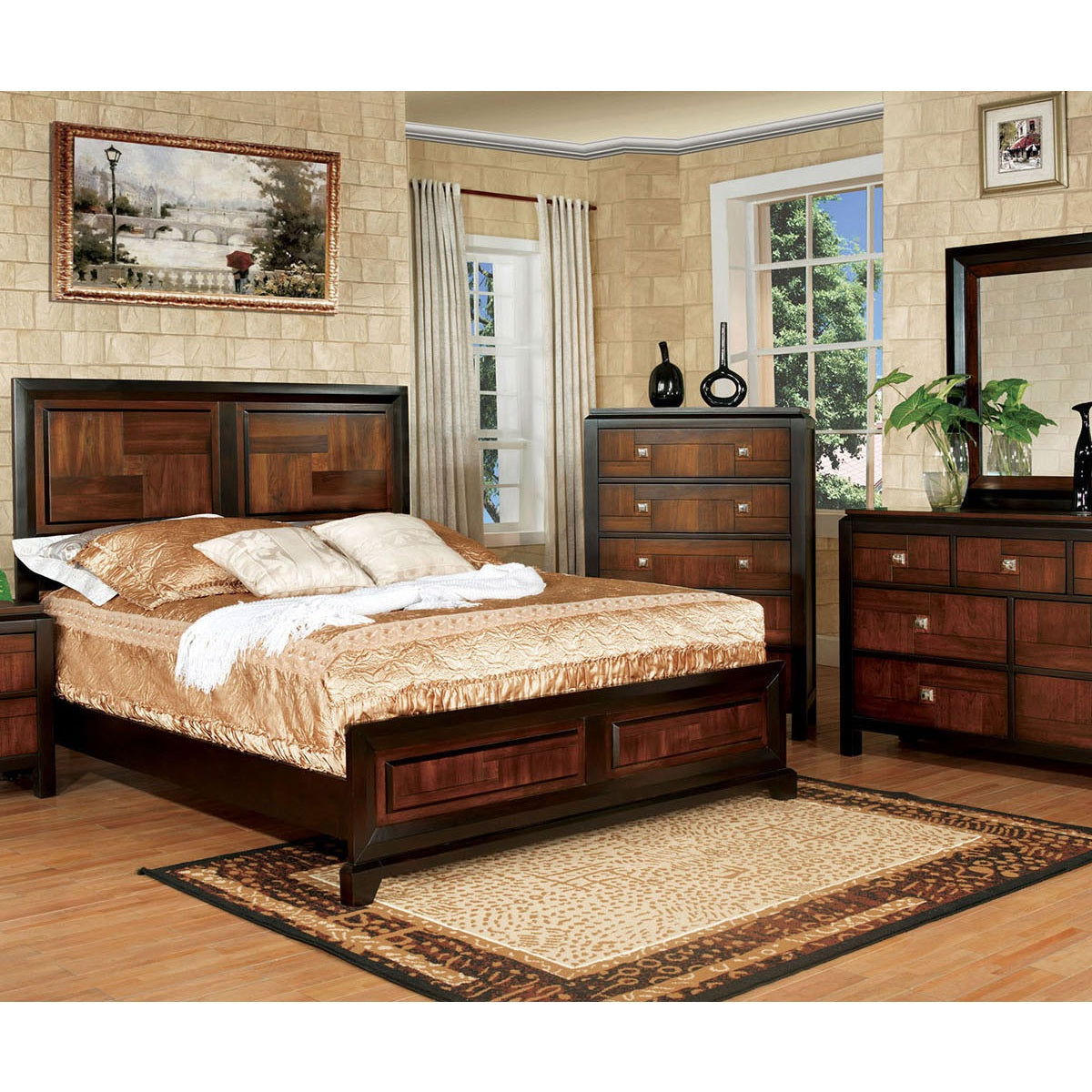 Patra Acacia/Walnut 5-Piece Queen Bedroom Set - Eve Furniture