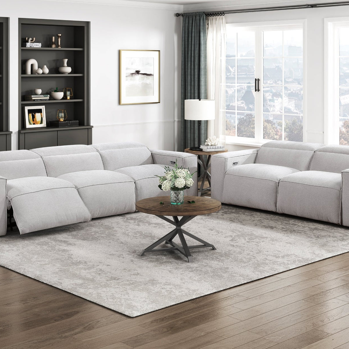 Phoebe Light Gray Power Double Reclining Sofa and Loveseat - Eve Furniture