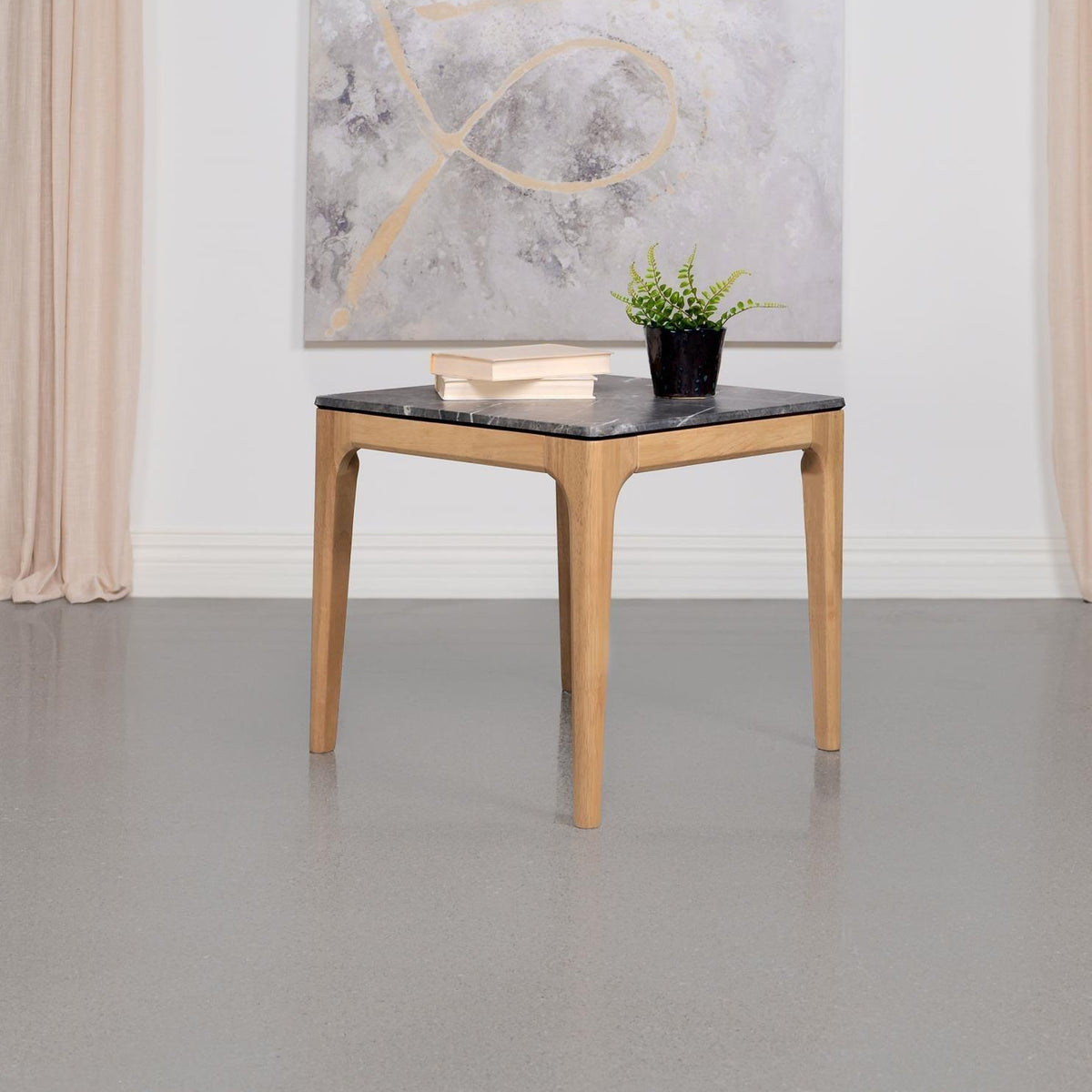 Polaris Teramo and Light Oak Rectangular End Table with Marble-like Top ...