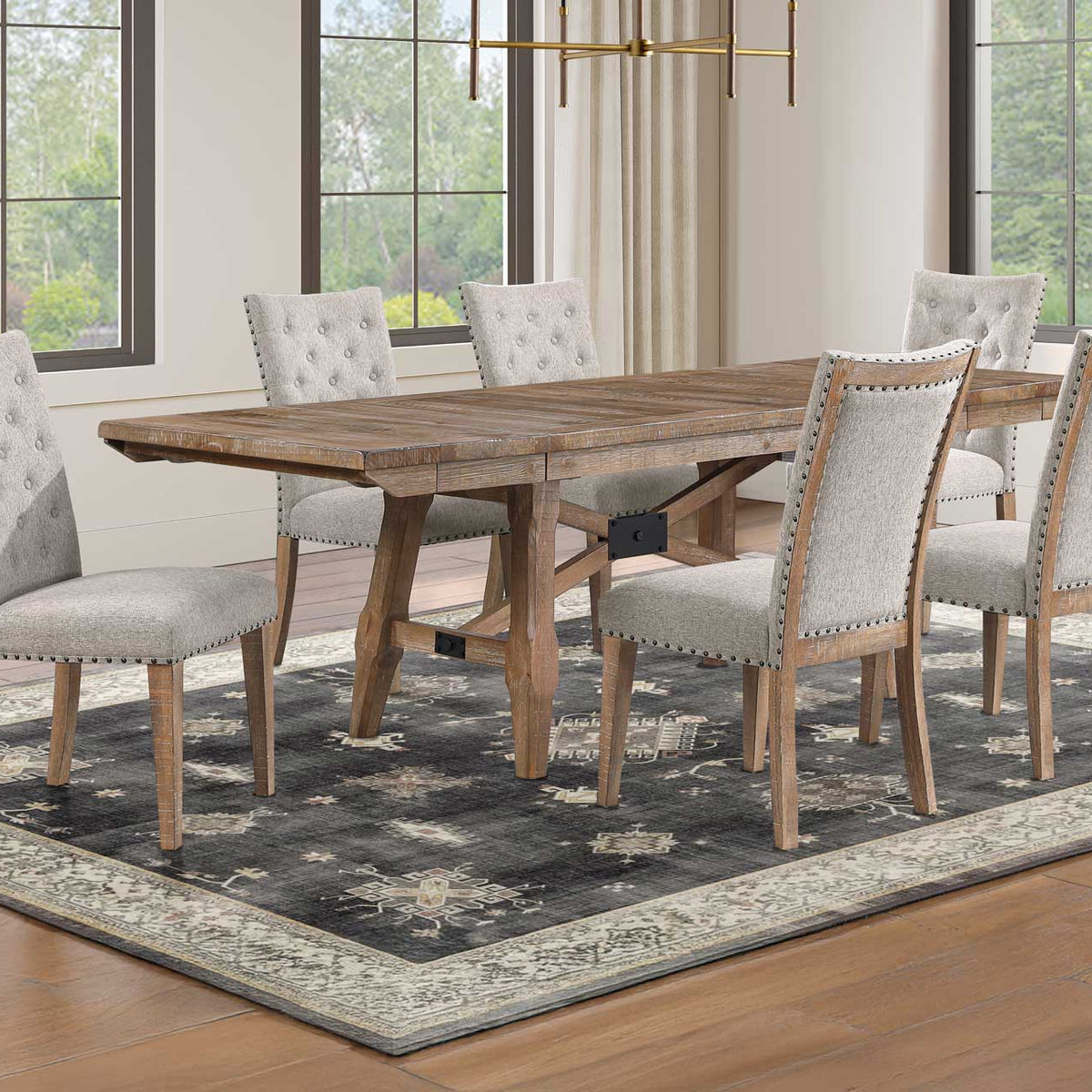 Riverdale Oatmeal/Driftwood Trestle Dining Room Set - Eve Furniture