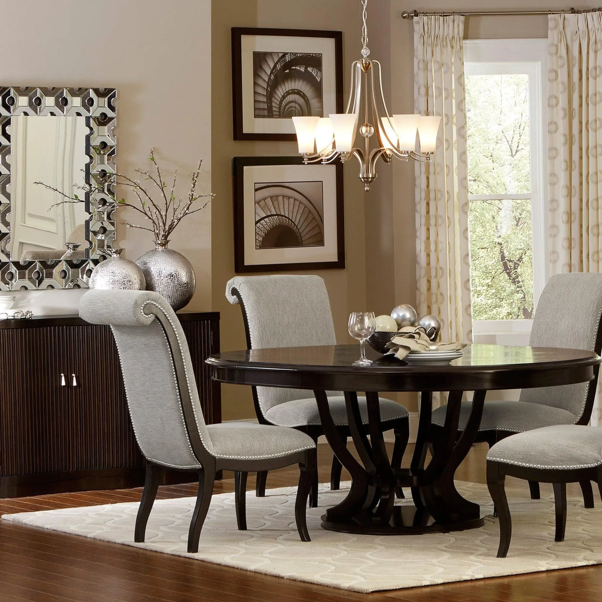 Savion Espresso Round Extendable Dining Table Set – Eve Furniture
