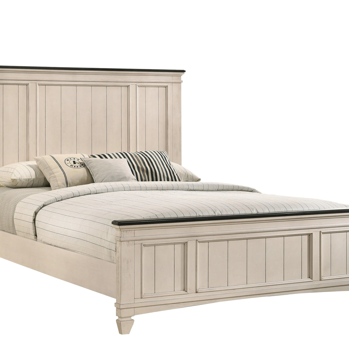 Sawyer Antique White/Brown Queen Panel Bed - Eve Furniture