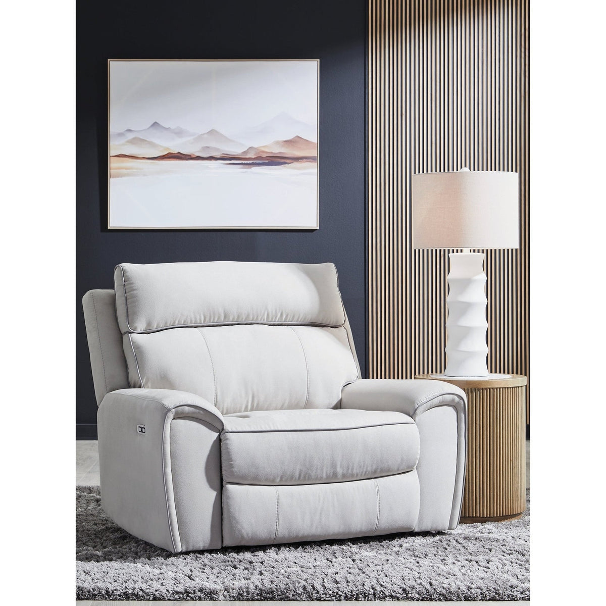Social Pointe Pearl/Ash Dual Power Recliner with Adjustable Headrest ...
