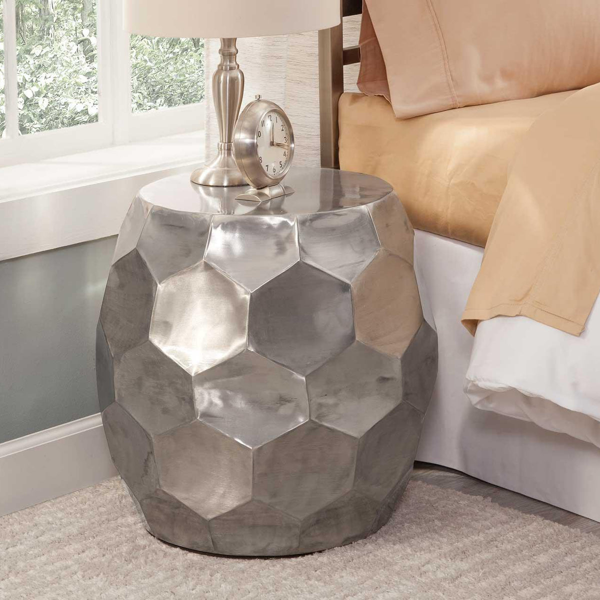 Stomp Round End Table, Nickel - Eve Furniture