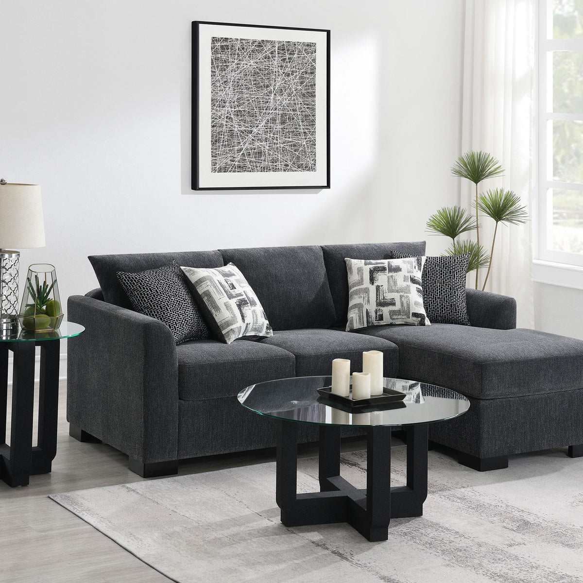 Storey Dark Grey Upholstered Sleeper Sectional Chaise Sofa - Eve Furniture