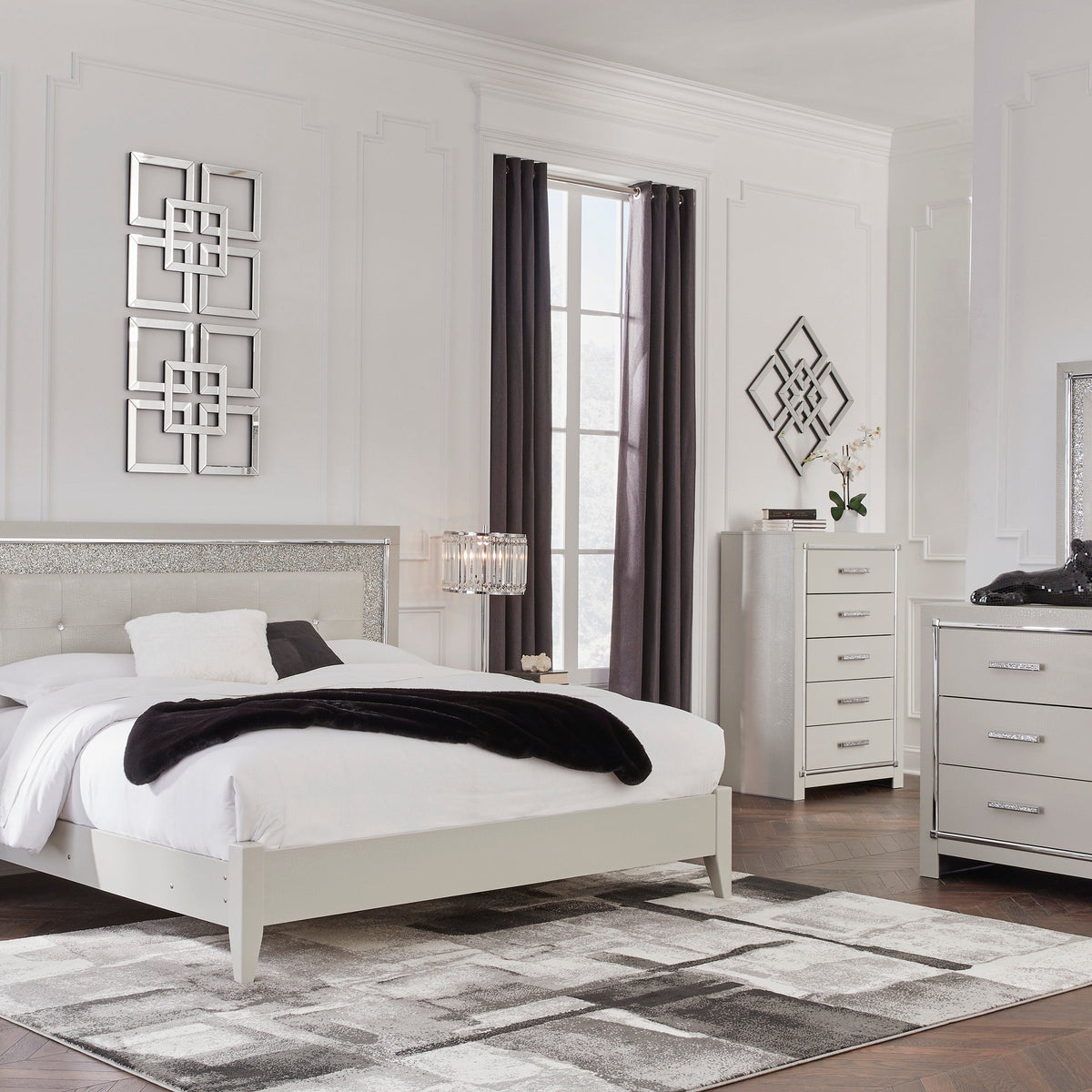 Zyniden Silver LED Upholstered Panel Bedroom Set-Eve-Furniture – Eve ...